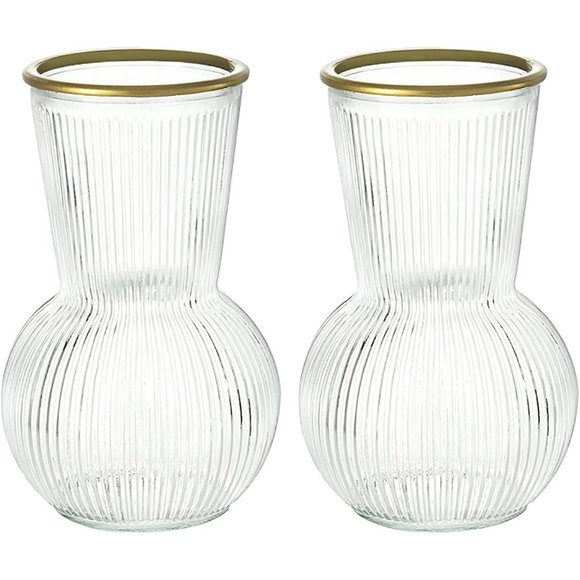 Art | 2 Clear Modern Fluted Ribbed Glass Flower Vases For Centerpieces ...